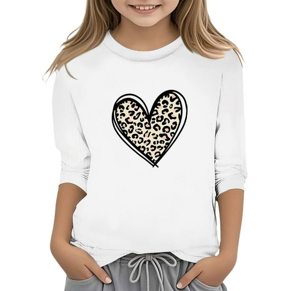 Byoo Toddler Girl T Shirt Valentine Leopard Heart Print 3/4 Sleeve Crew ...