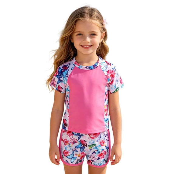 Byoo Toddler Girl UPF 50 Two Piece Rash Guard Swimwear Butterfly Print ...