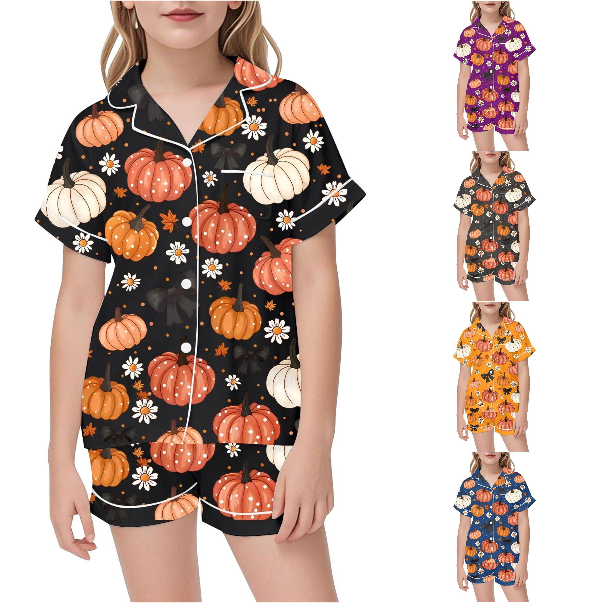 Byoo Toddler Girl's Pajama Set Short Sleeve Fall Pumpkin Daisy Print ...