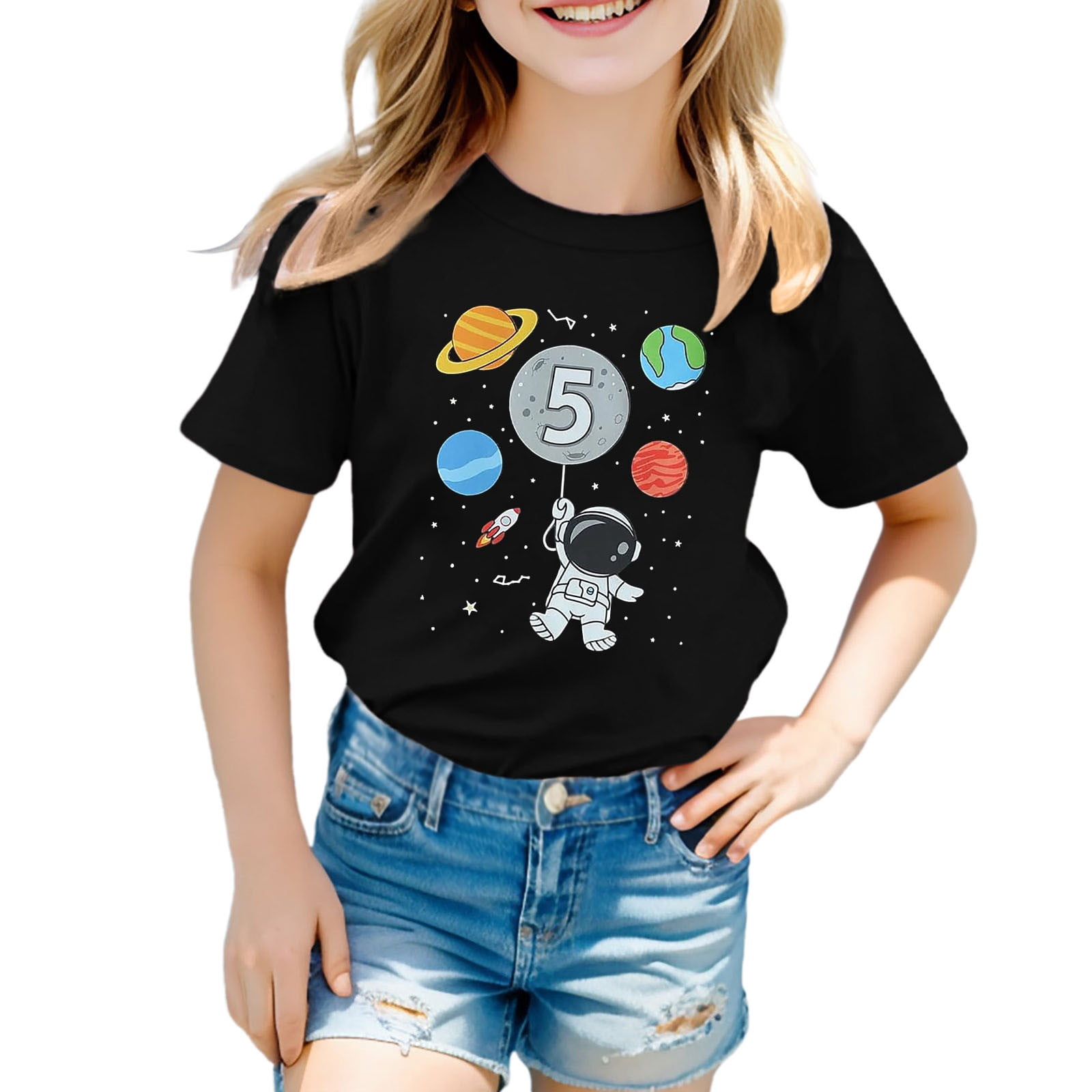 Byoo Toddler Girls 5th Birthday Tee Shirt Astronaut Space Print Short ...