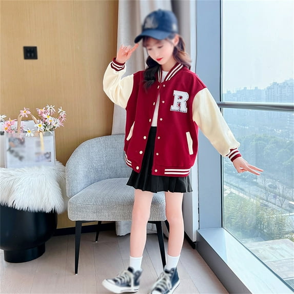 Byoo Toddler Girls Baseball Jacket Letter Print Buttons Casual Jacket ...