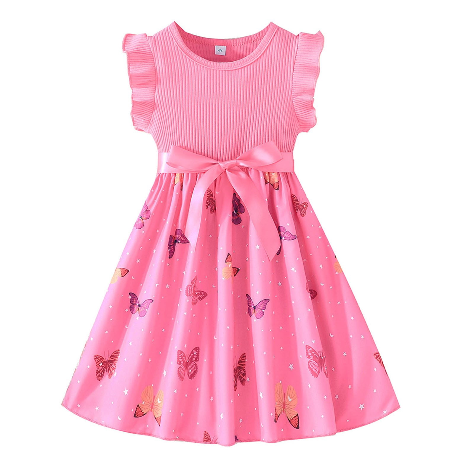 Byoo Toddler Girls' Butterfly Print Sleeveless Dress with Bow Ribbed ...