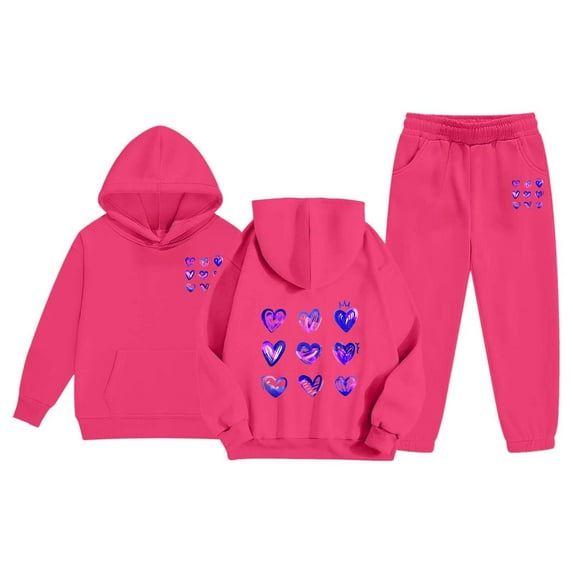 Byoo Toddler Girls Casual Hoodie Fleece Lined Heart Print Pocket Hooded ...