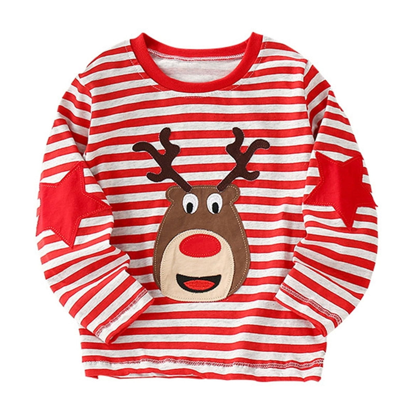 Byoo Toddler Girls Christmas T Shirts Reindeer Print Striped Patchwork ...