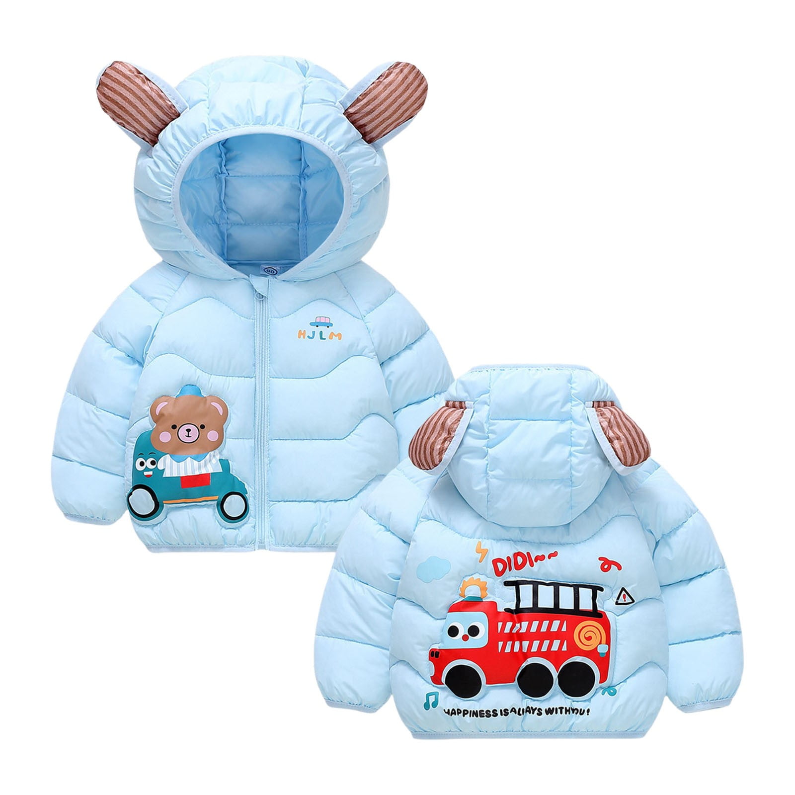 Byoo Toddler Girls Down Coat Cartoon Train Print Padded Hooded Zipper ...