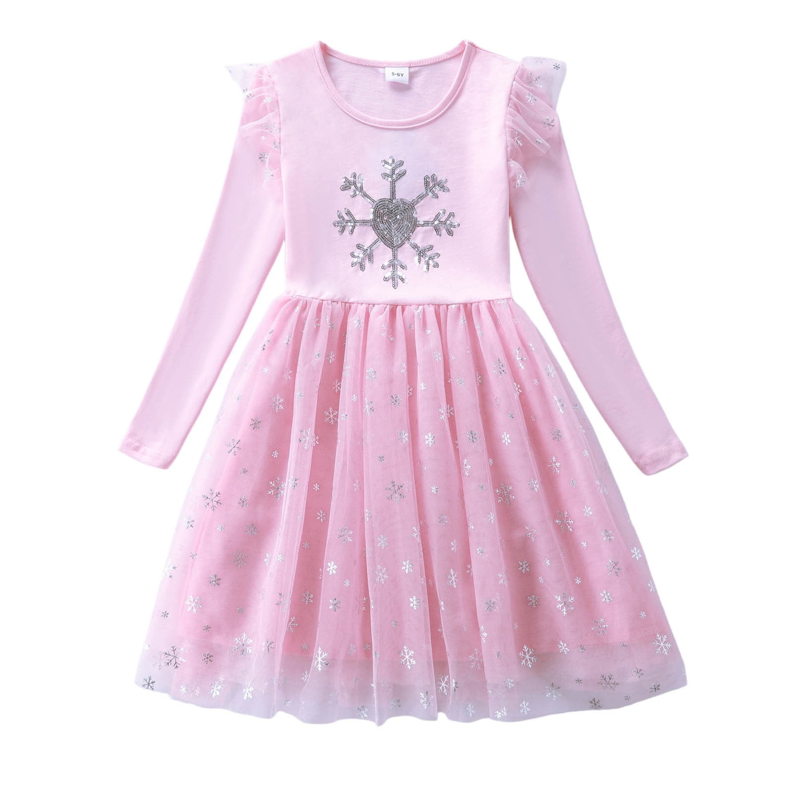 Byoo Toddler Girls Dress Valentine Snowflake Printed Long-Sleeve Party ...