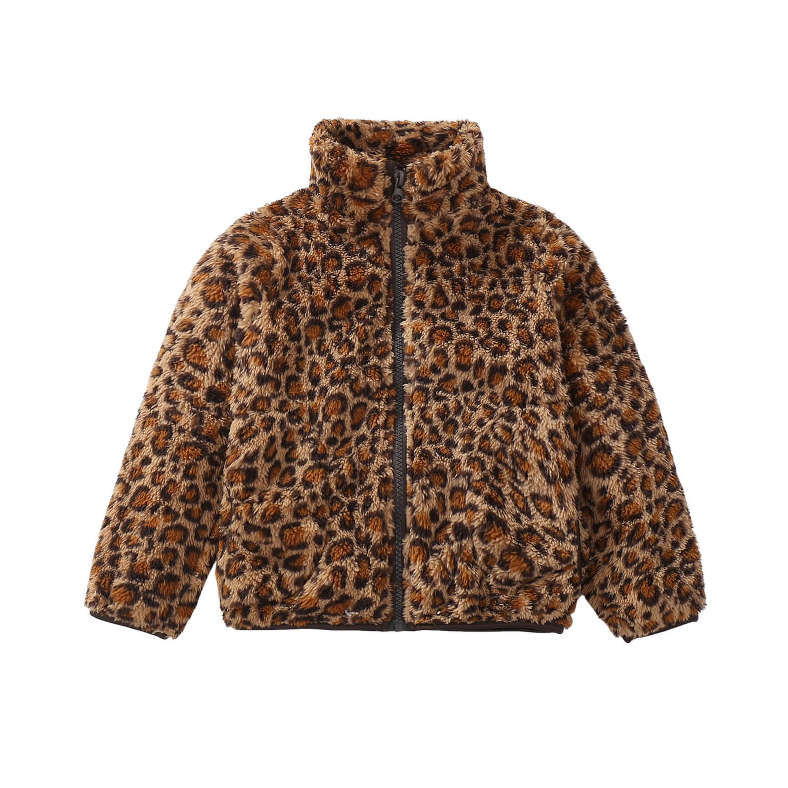 Byoo Toddler Girls Fleece Coat Leopard Print Full Zip Stand Collar ...