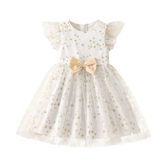 Byoo Toddler Girls Fly Sleeve Dress Solid Bowknot Tulle Crew Neck Kids ...