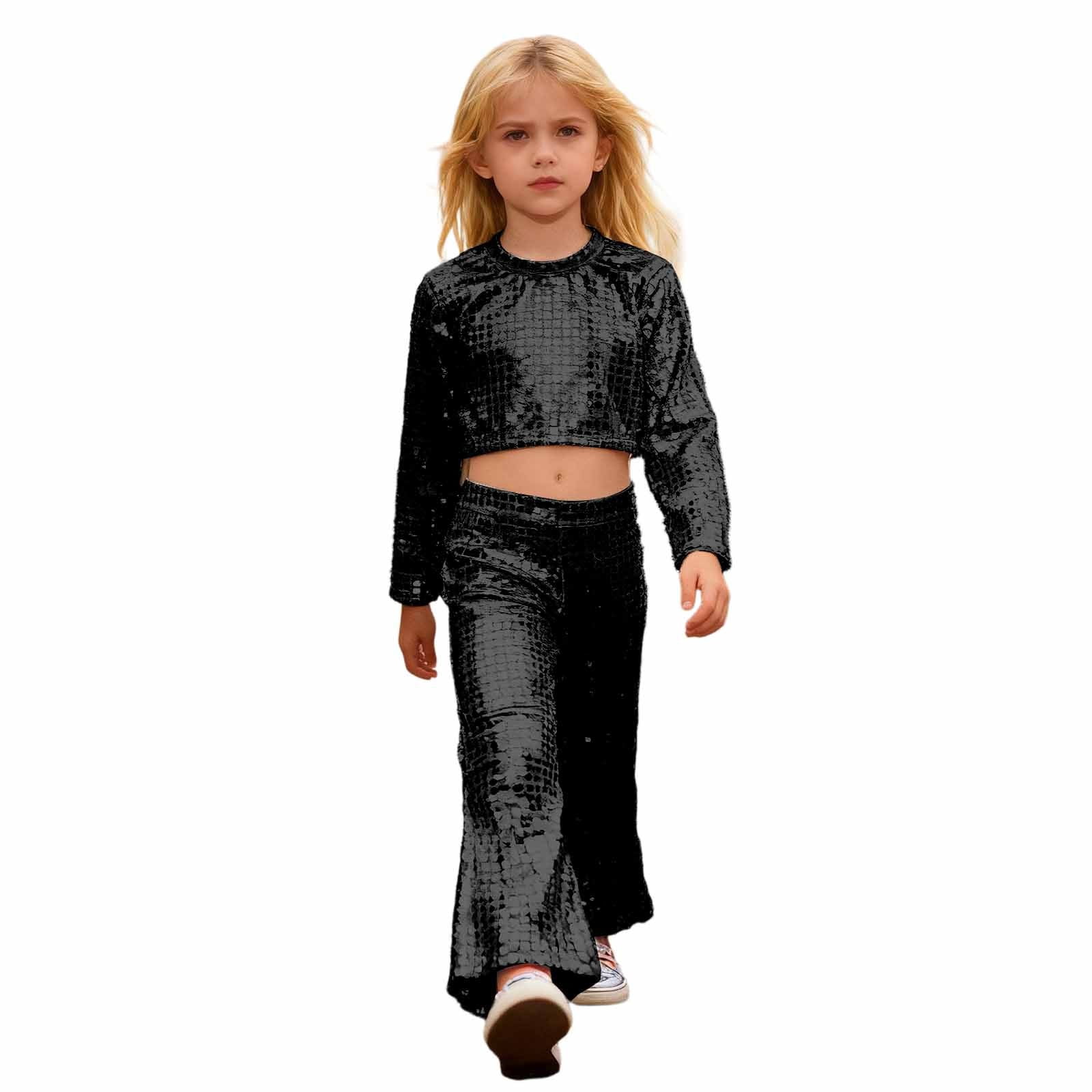 Byoo Toddler Girls Glitter Sequin Outfit Solid Color Pullover Long ...