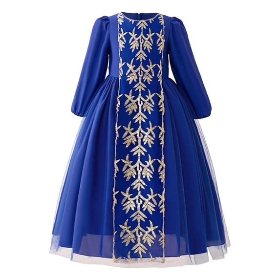 Byoo Toddler Girls' Gold Embroidered Maxi Dress Elegant Puff Sleeve ...