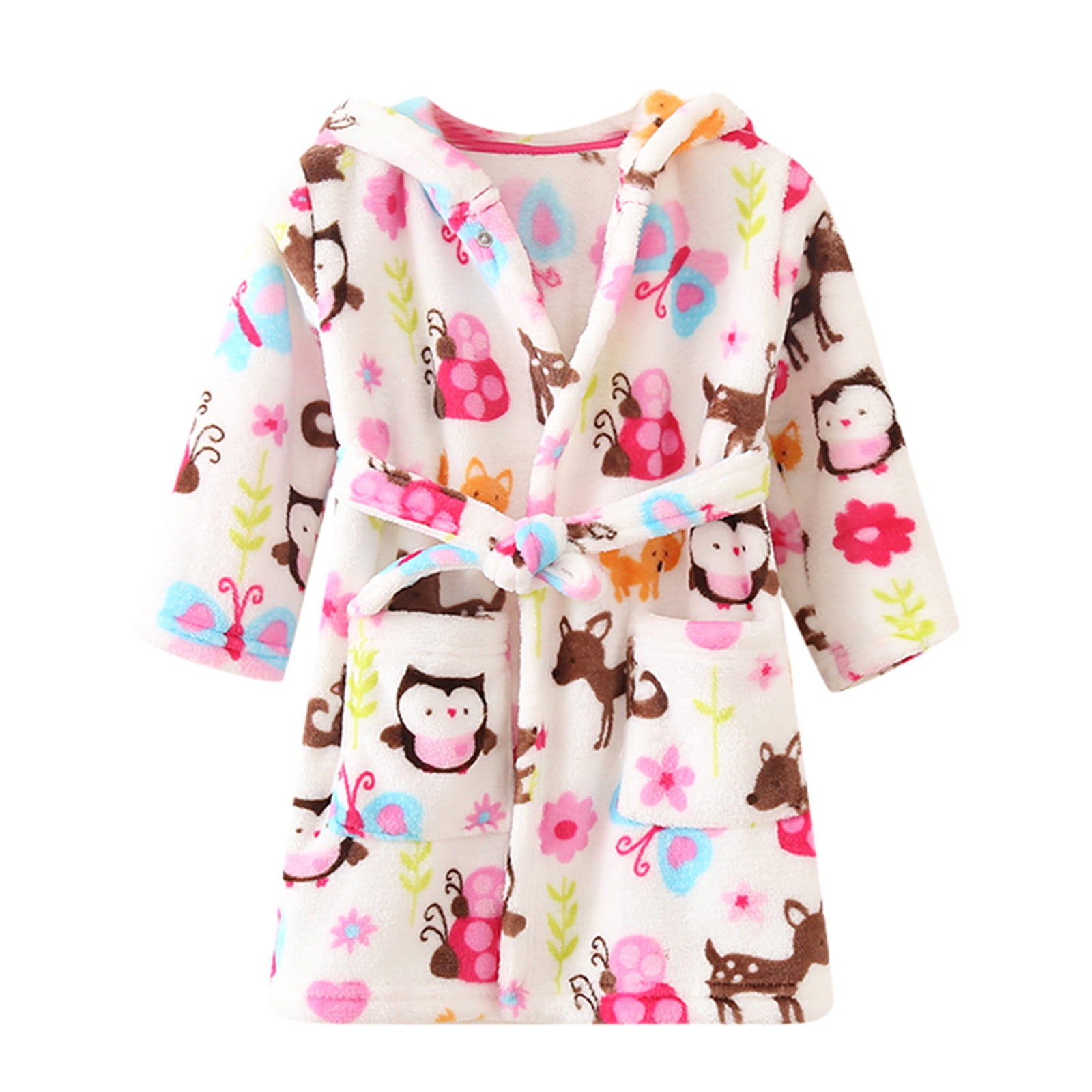 Byoo Toddler Girls Hooded Flannel Bathrobe Soft Warm Night-Robe Fall ...