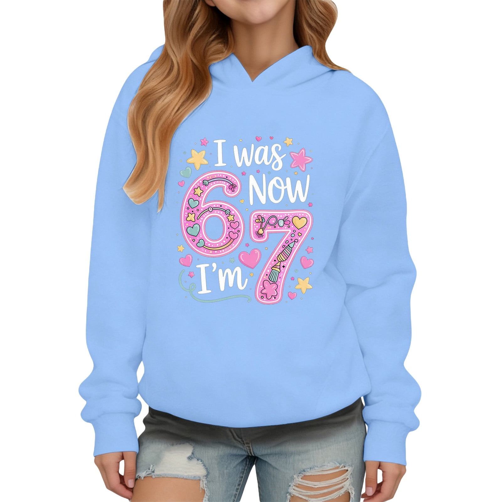 Byoo Toddler Girls Hooded Sweatshirt Cute Funny 67 Number Graphic ...