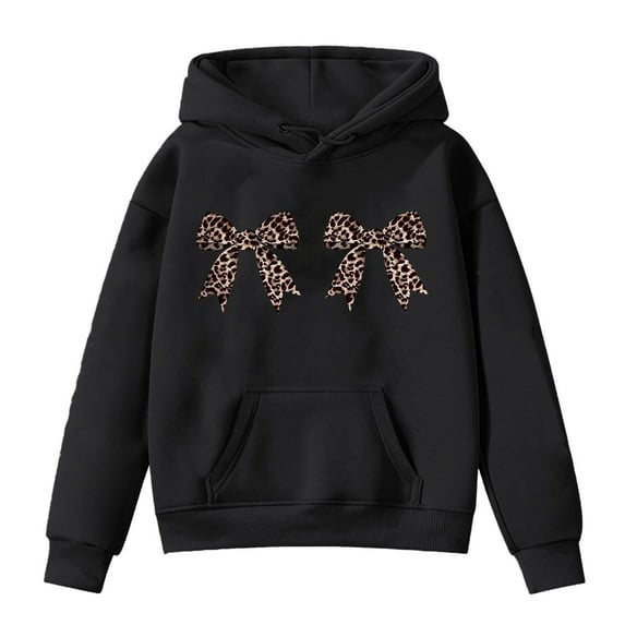 Byoo Toddler Girls Hoodie Leopard Bow Printed Round Neck Long Sleeve ...