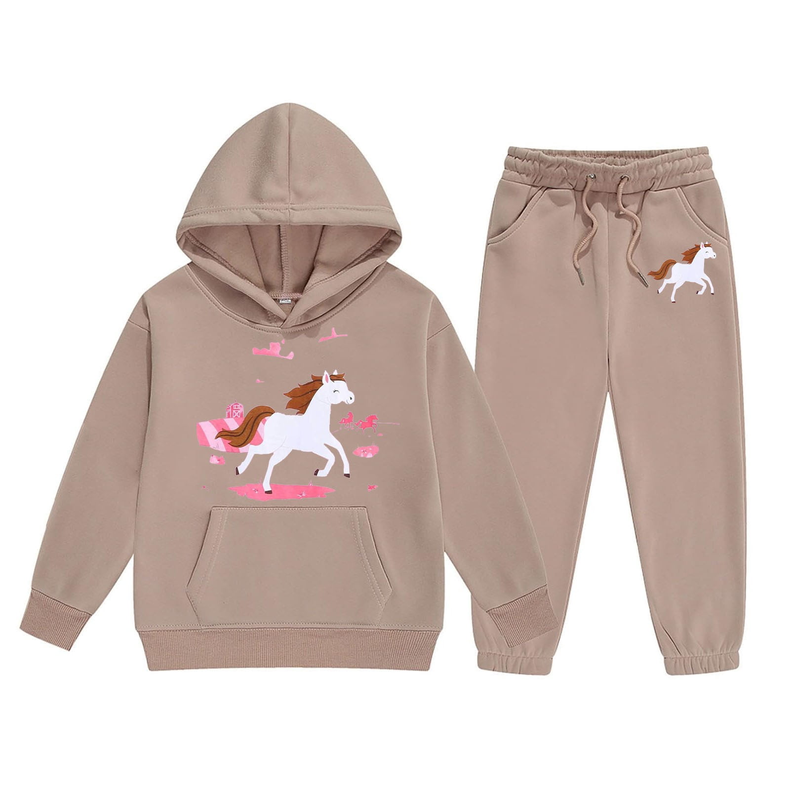 Byoo Toddler Girls Hoodie Sweatsuit Sets Cartoon Horse Print Hooded ...
