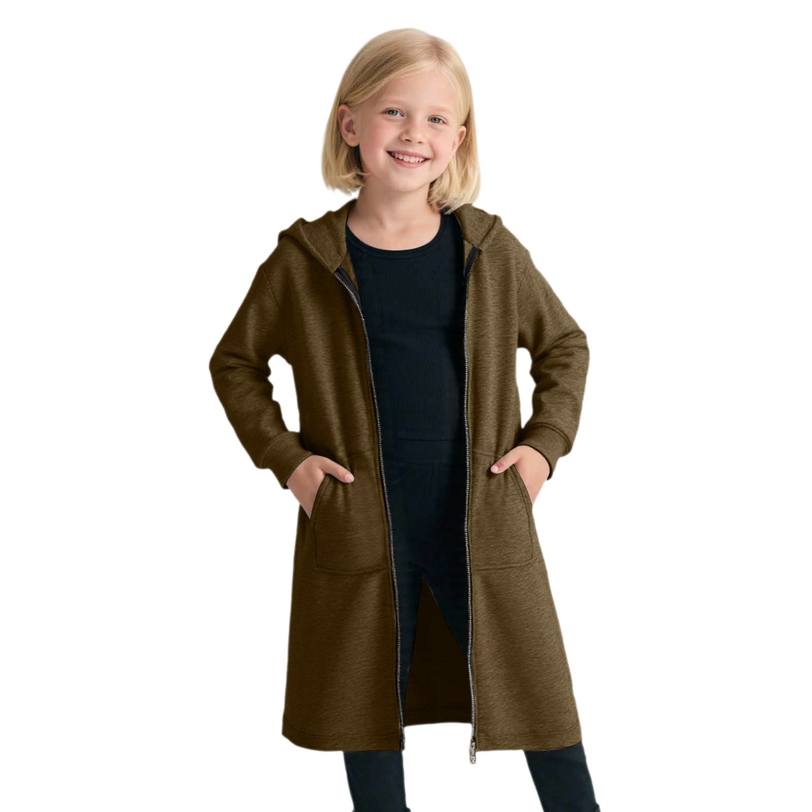 Byoo Toddler Girls Long Zip Up Coat Solid Hooded Jacket with Pocket ...