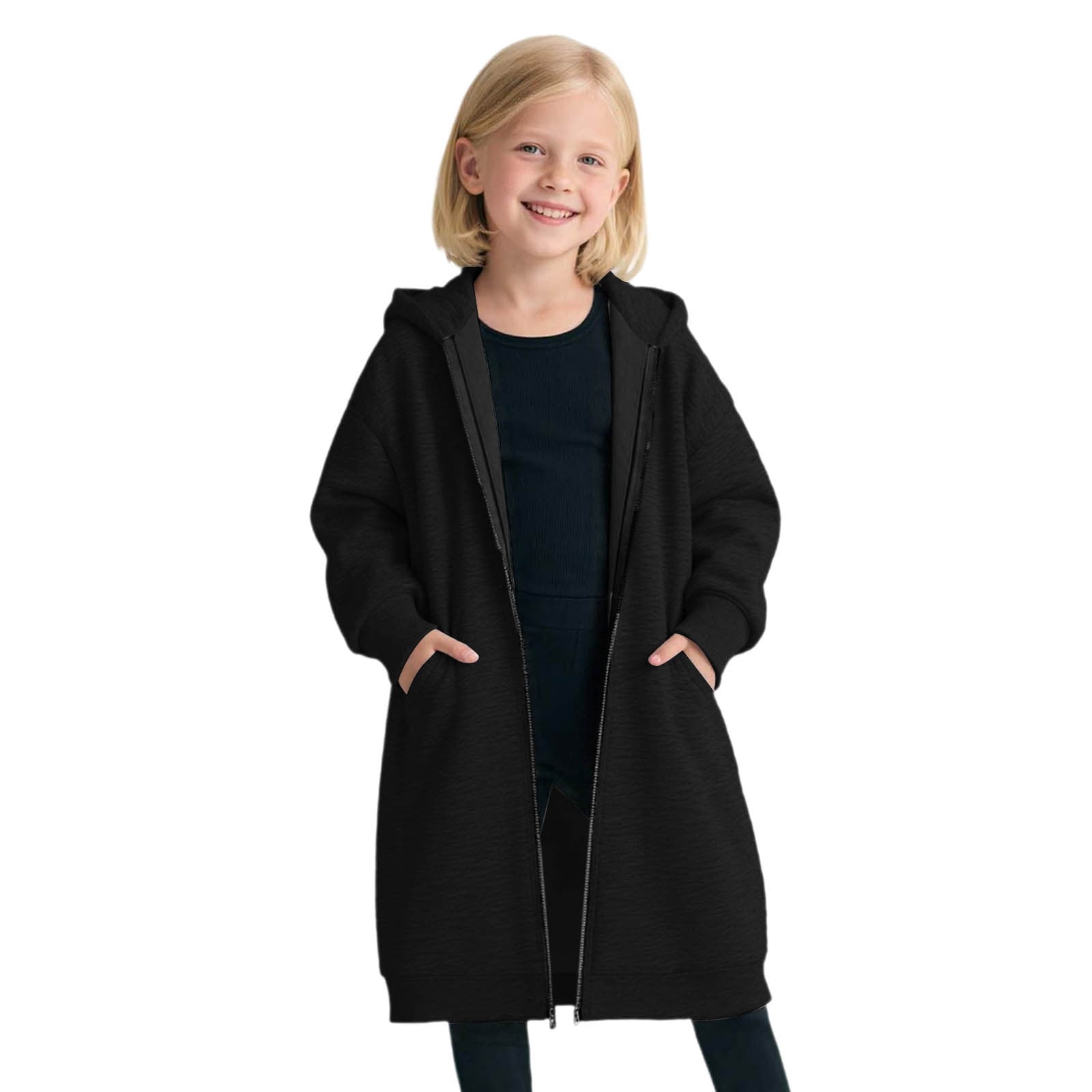Byoo Toddler Girls Long Zip Up Jacket Solid Pocket Hooded Outerwear ...