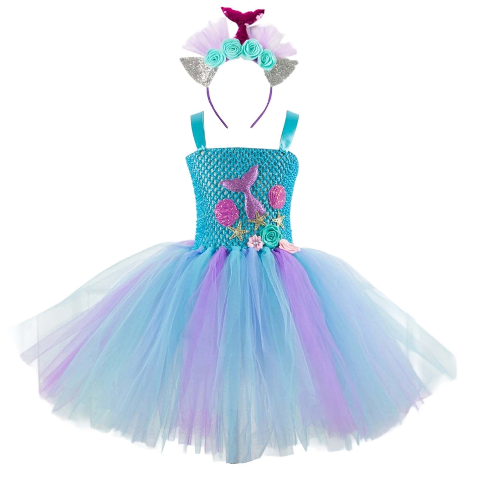 Byoo Toddler Girls Mesh Dress Puffy Fish Decoration A-Line Spaghetti ...