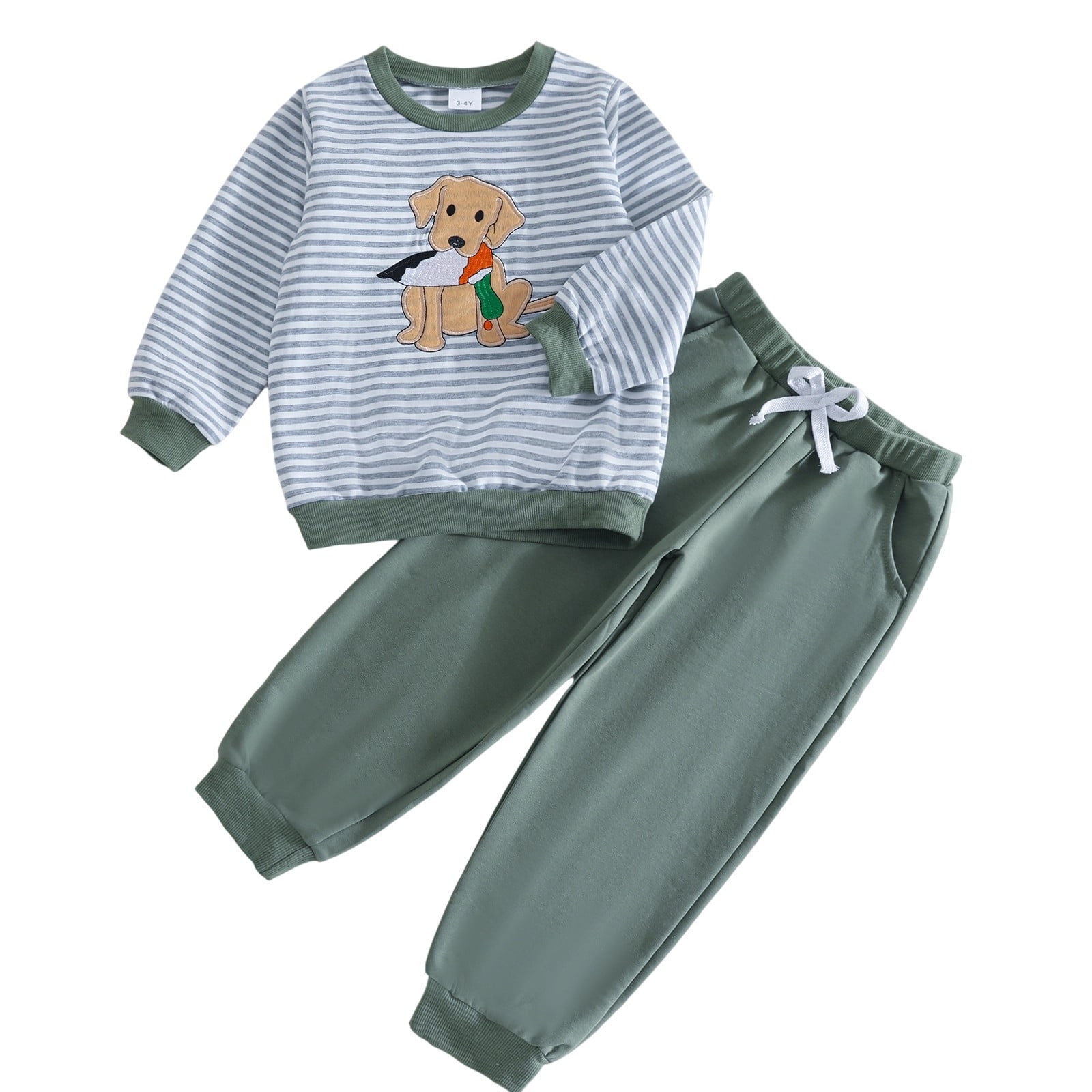 Byoo Toddler Girls Outfit Sets Stripe Cartoon Puppy Print Pullover ...