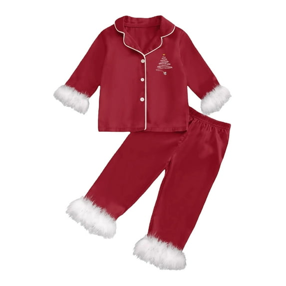 Byoo Toddler Girls Pajama Outfit Christmas Tree Long Sleeve Button Down ...