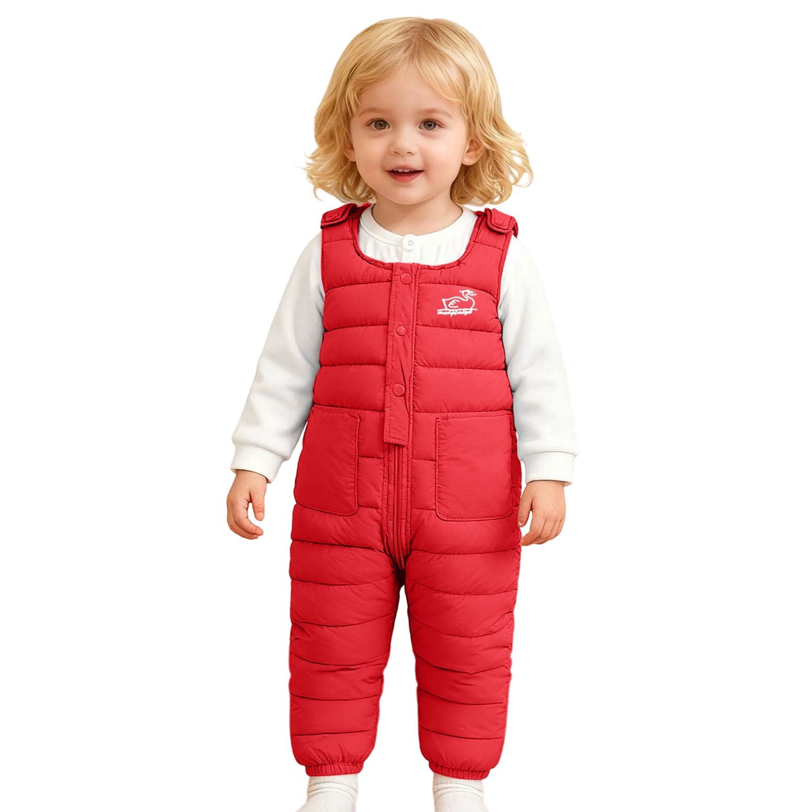 Byoo Toddler Girls Puffer Bib Pants Solid Color Cozy Zipper Padded ...
