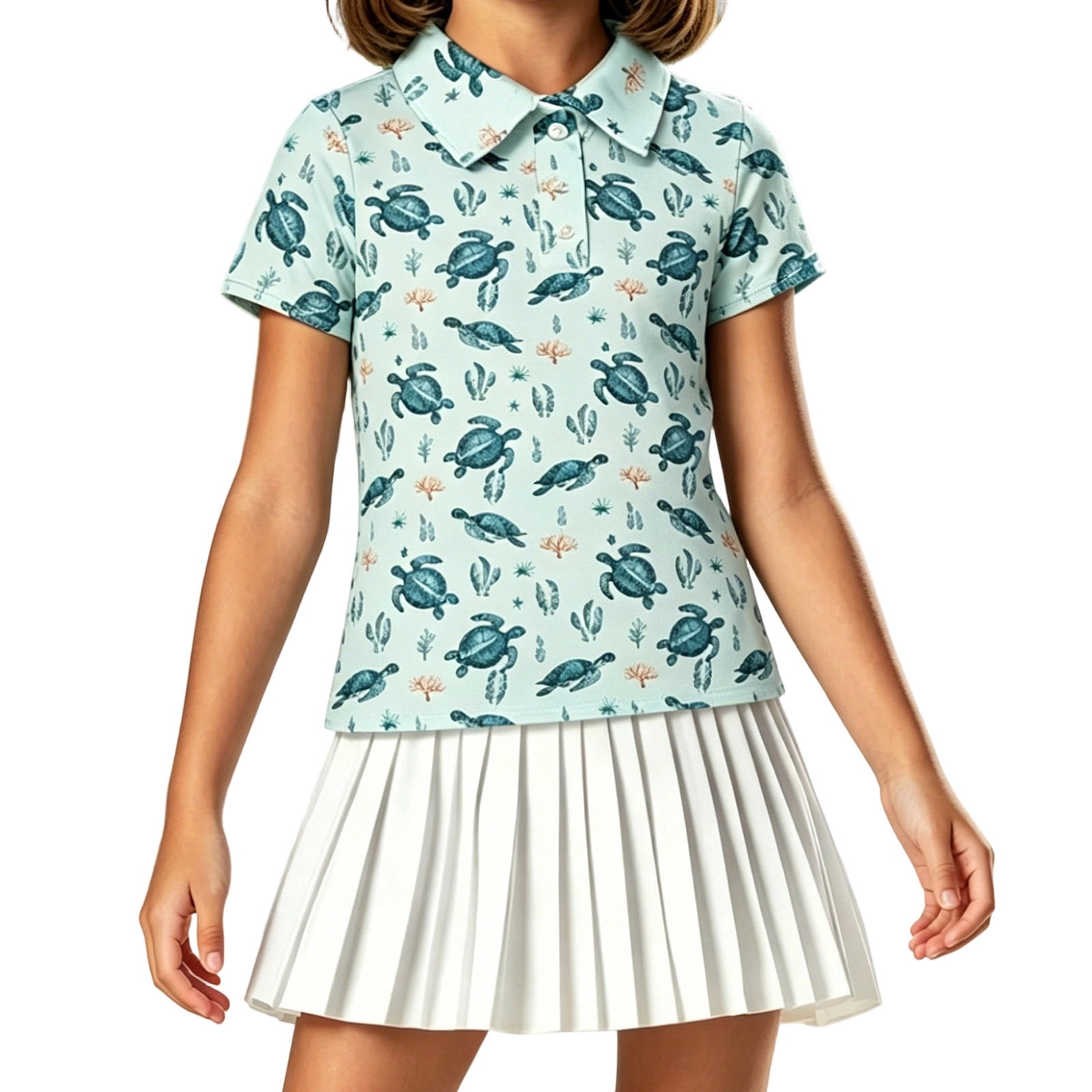 Byoo Toddler Girls Sea Turtle Print Polo Shirt Short Sleeve Lightweight ...