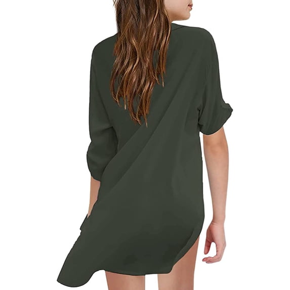 Byoo Toddler Girls Summer Loose Shirt Dresses Collar Roll Sleeve Solid ...