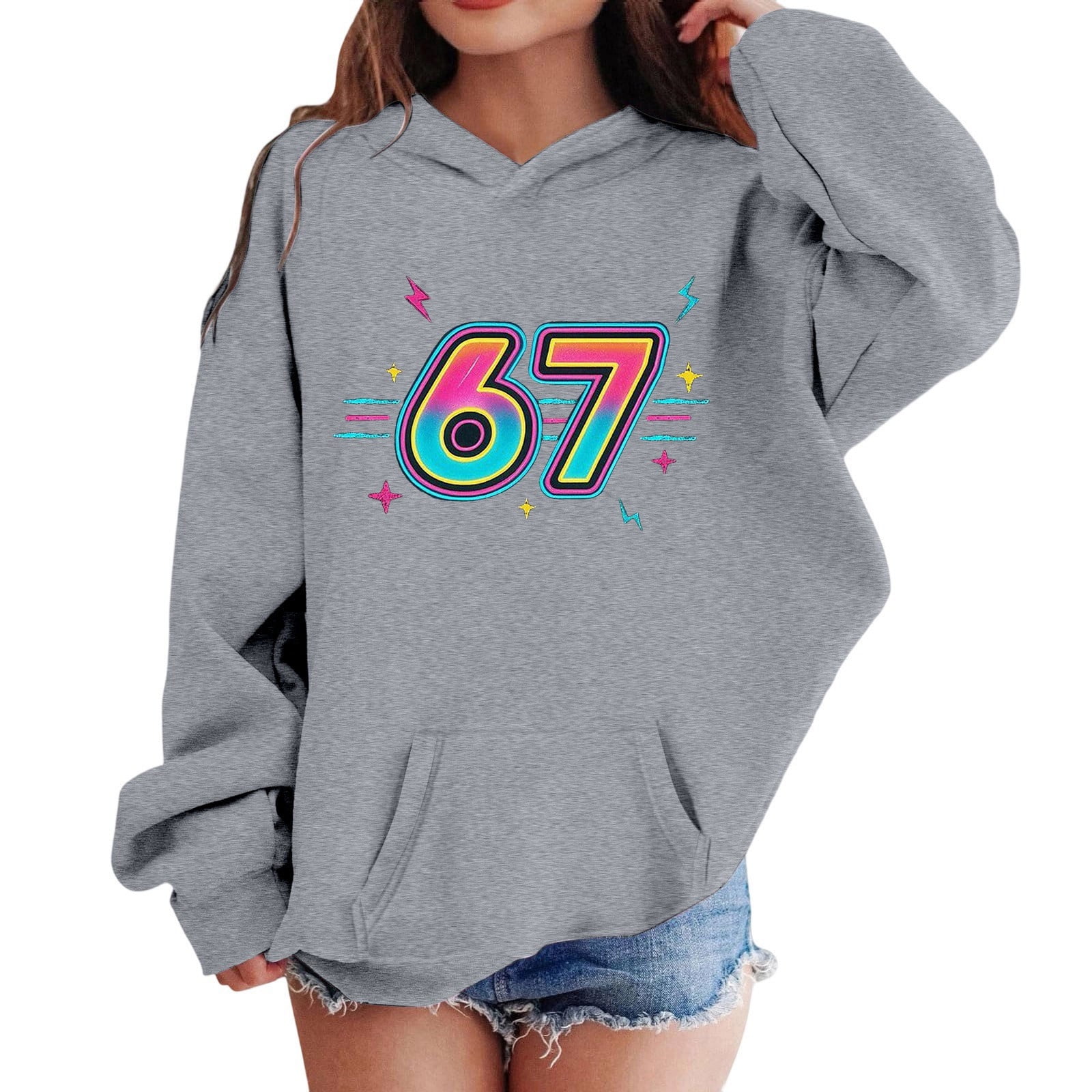 Byoo Toddler Girls Sweatshirt Oversize 67 Number Graphic Full Sleeve ...