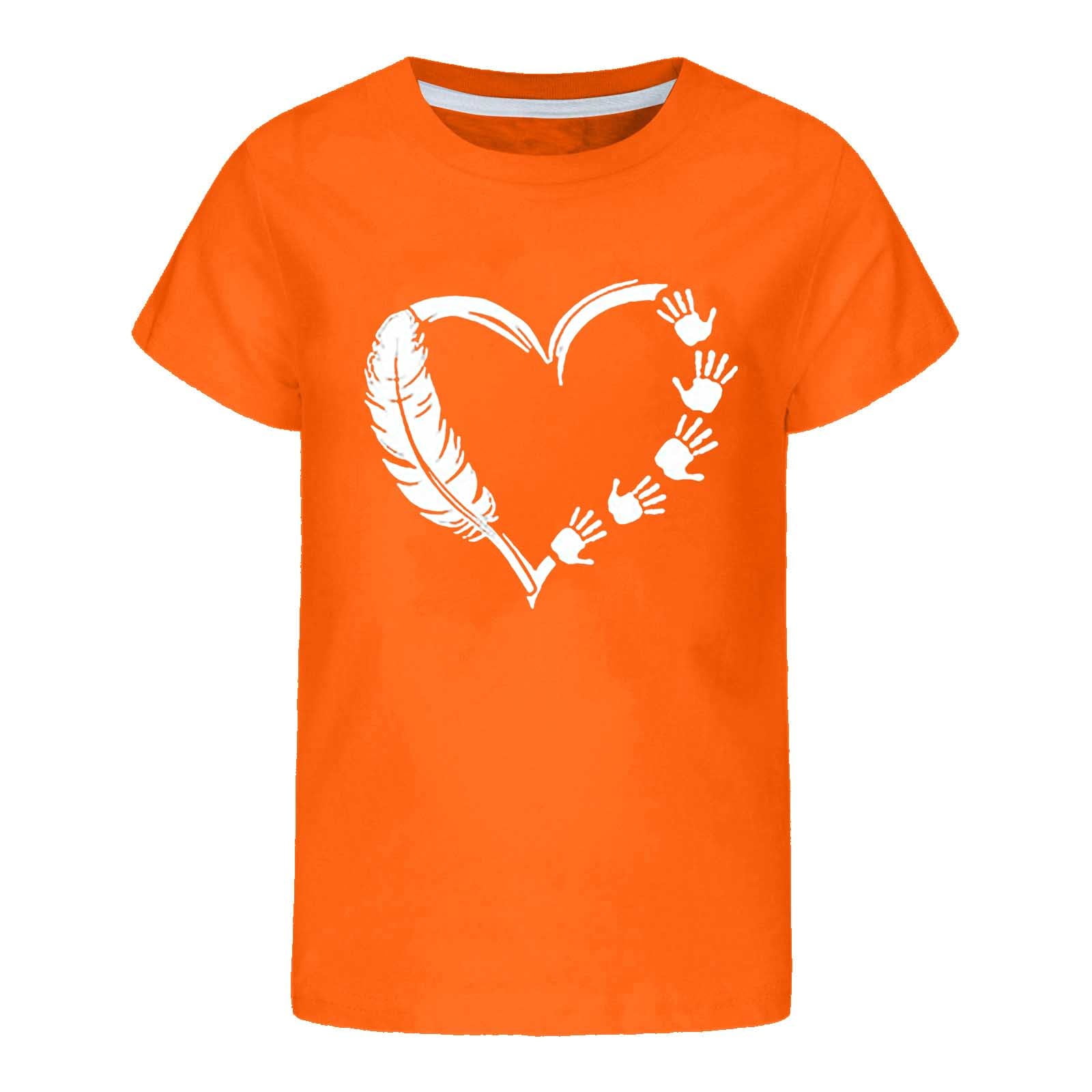 Byoo Toddler Girls T Shirts Orange Short Sleeve Round Neck Palm Heart ...