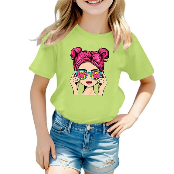 Byoo Toddler Girls Tee Trendy Cartoon Character Print Short Sleeved ...