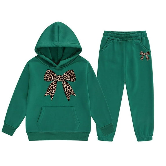 Byoo Toddler Girls Tracksuit Set Leopard Bow Printed Kangaroo Pocket ...