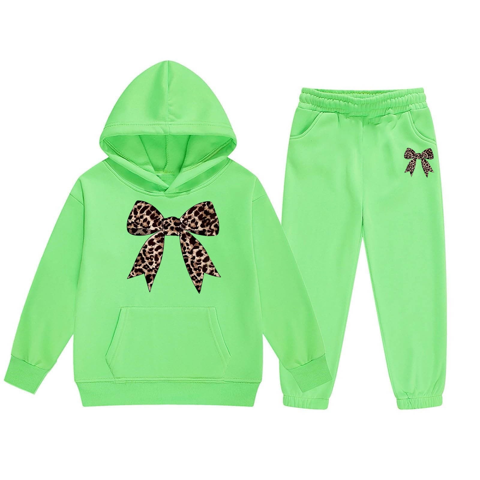 Byoo Toddler Girls Tracksuit Set Leopard Bow Printed Kangaroo Pocket ...