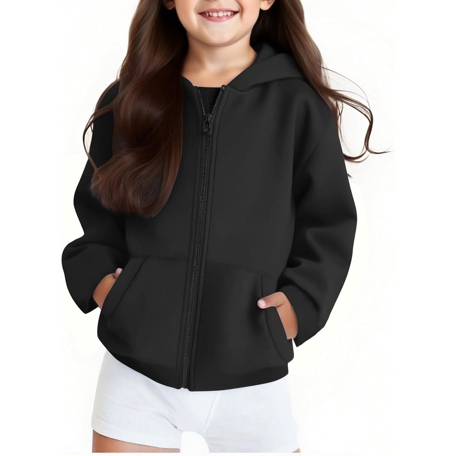 Byoo Toddler Girls Zip Up Jacket Solid Color Hooded Sweatshirt with ...