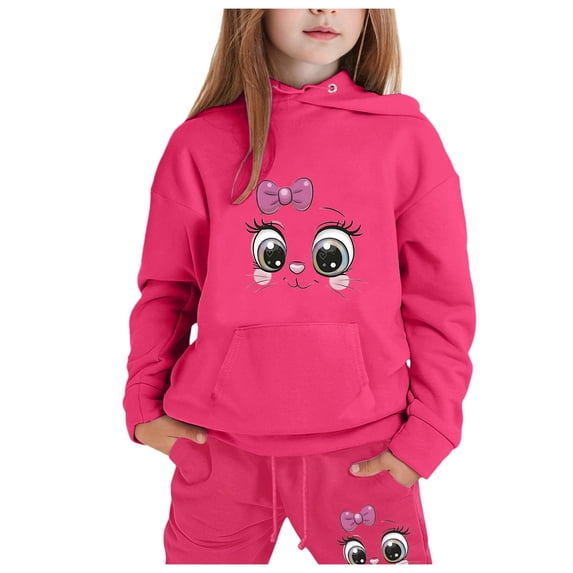 Byoo Tracksuit for Little Girls Cartoon Cat Printed Pullover Hoodie ...