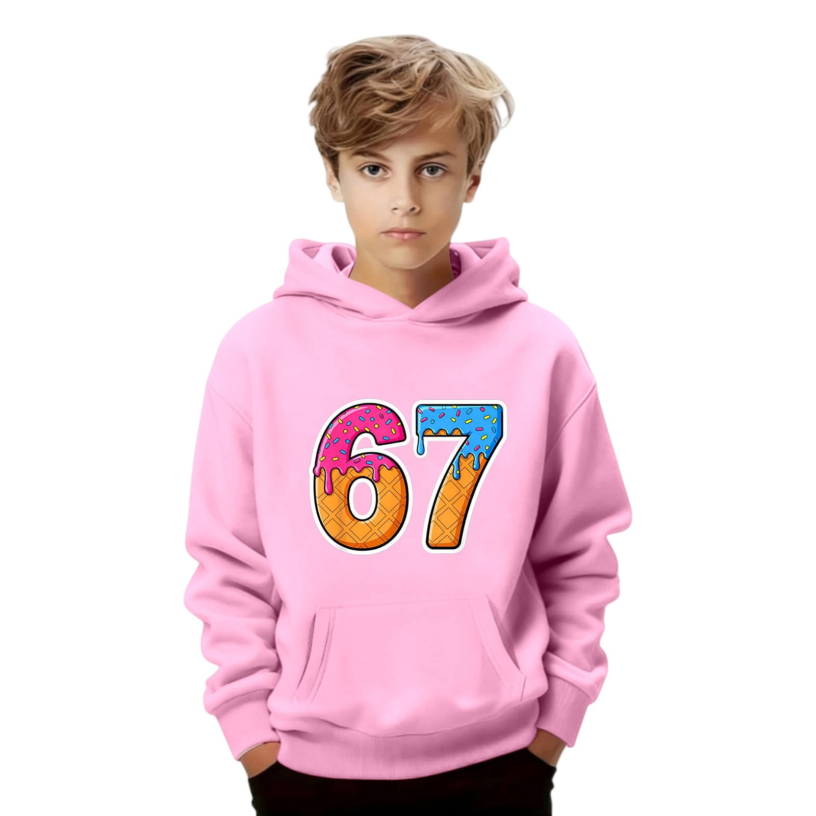 Byoo Tween Boy 67 Number Graphic Sweatshirts Active Long Sleeve Hoodie ...