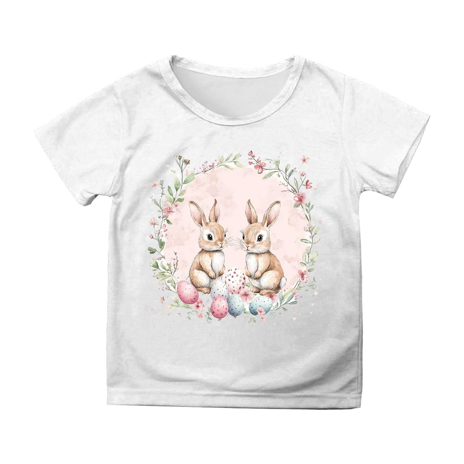 Byoo Tween Girl Easter Tee Shirt Basic Bunny Print Short Sleeve ...