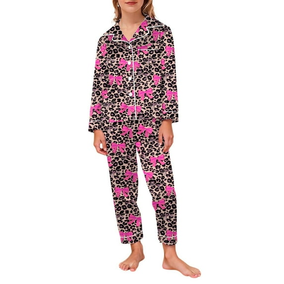 Byoo Tween Girls 2PCS Valentine Homewear Set Leopard Bow Printed Lapel ...