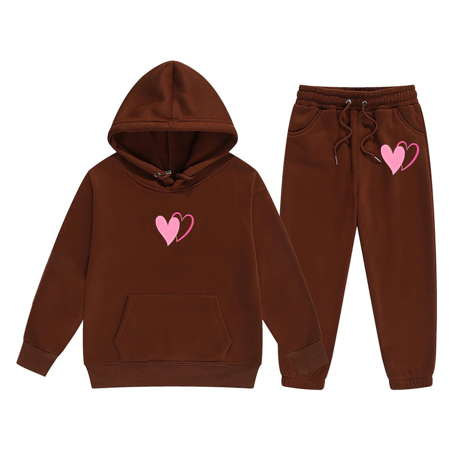 Byoo Tween Girls Fleece Outfits Set Heart Print Pullover Hoody ...