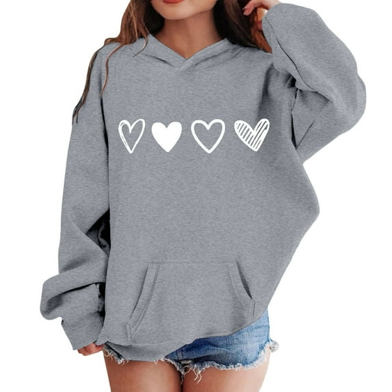 Byoo Tween Girls' Hooded Sweatshirt Oversized Valentine Day Heart Print ...