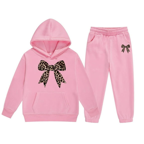 Byoo Tween Girls Hoodie Outfits Set Leopard Bow Printed Pockets Fleece ...