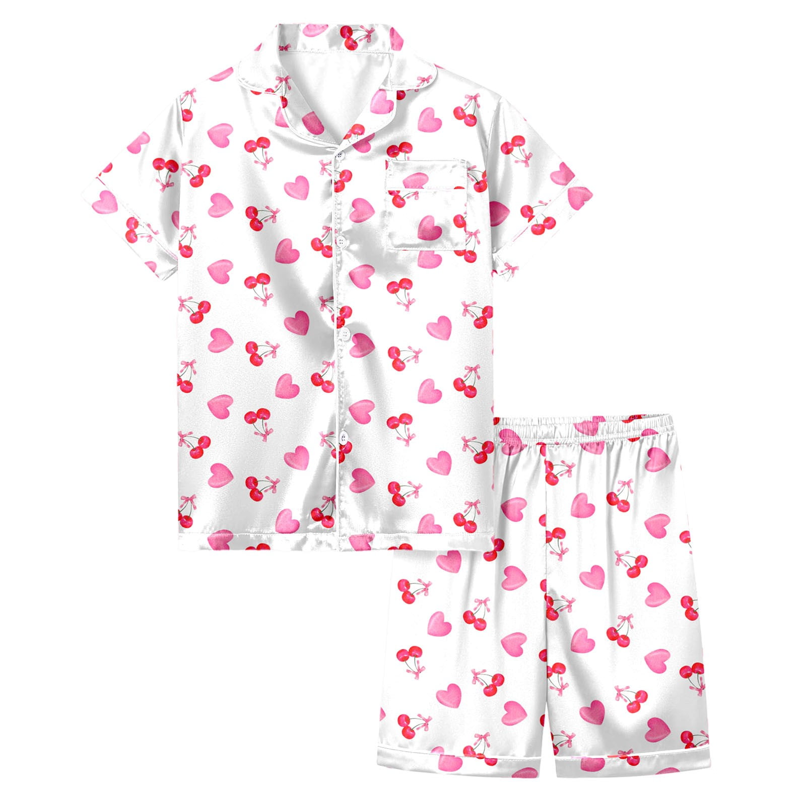 Byoo Tween Girls Loungewear Set Valentine Cherry Heart Printed Short ...
