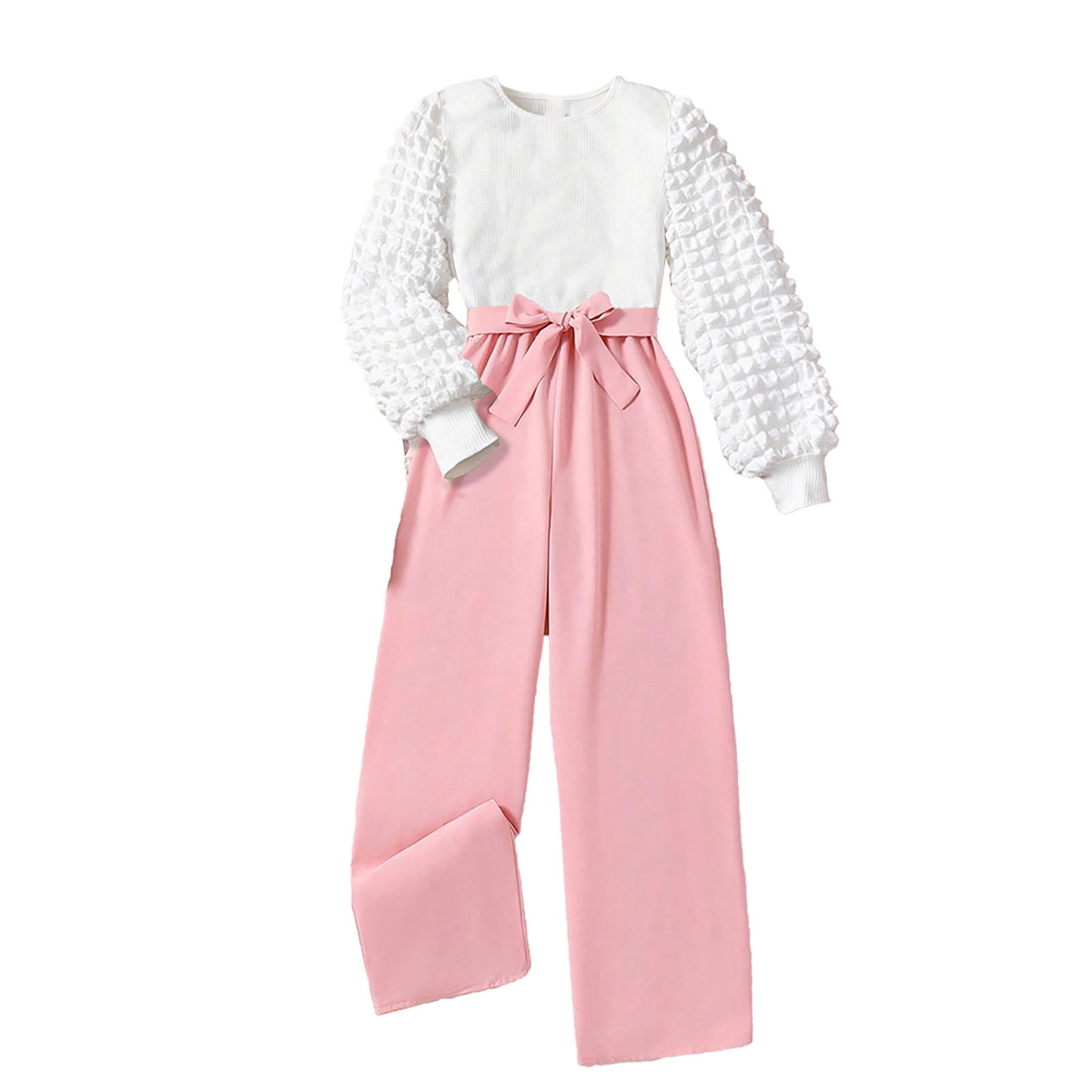 Byoo Tween Girls Outfit Set Solid Color Crew Neck Long Sleeved Tee Bow ...