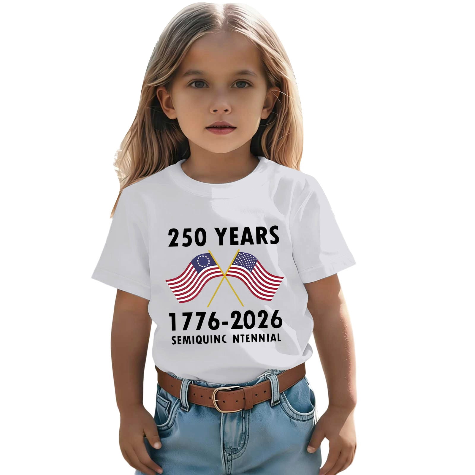 Byoo Tween Girls Patriotic 250th Anniversary T-Shirt with Betsy Ross ...