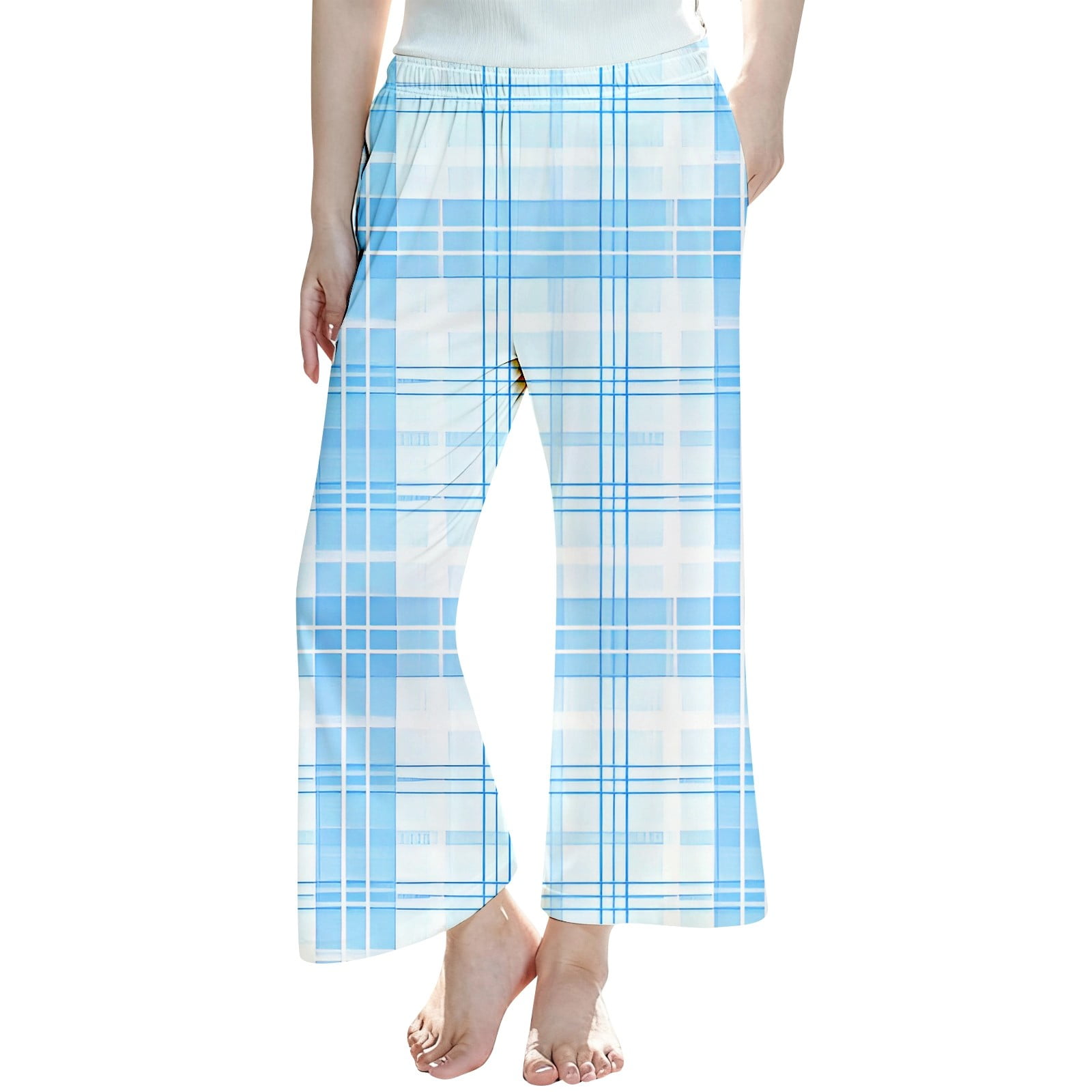 Byoo Tween Girls Plaid Homewear Pants Elastic Waist High Rise Wide Leg ...