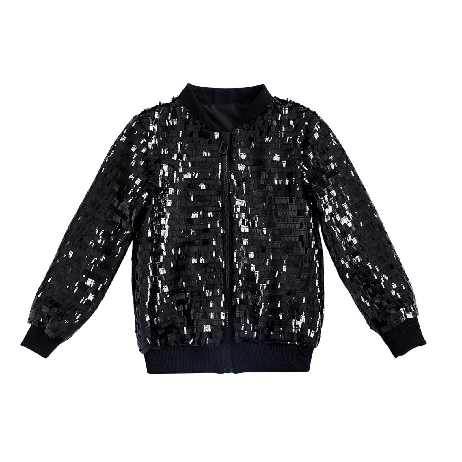 Byoo Tween Girls' Sequin Bomber Jacket Full Sparkle Embellished Solid ...