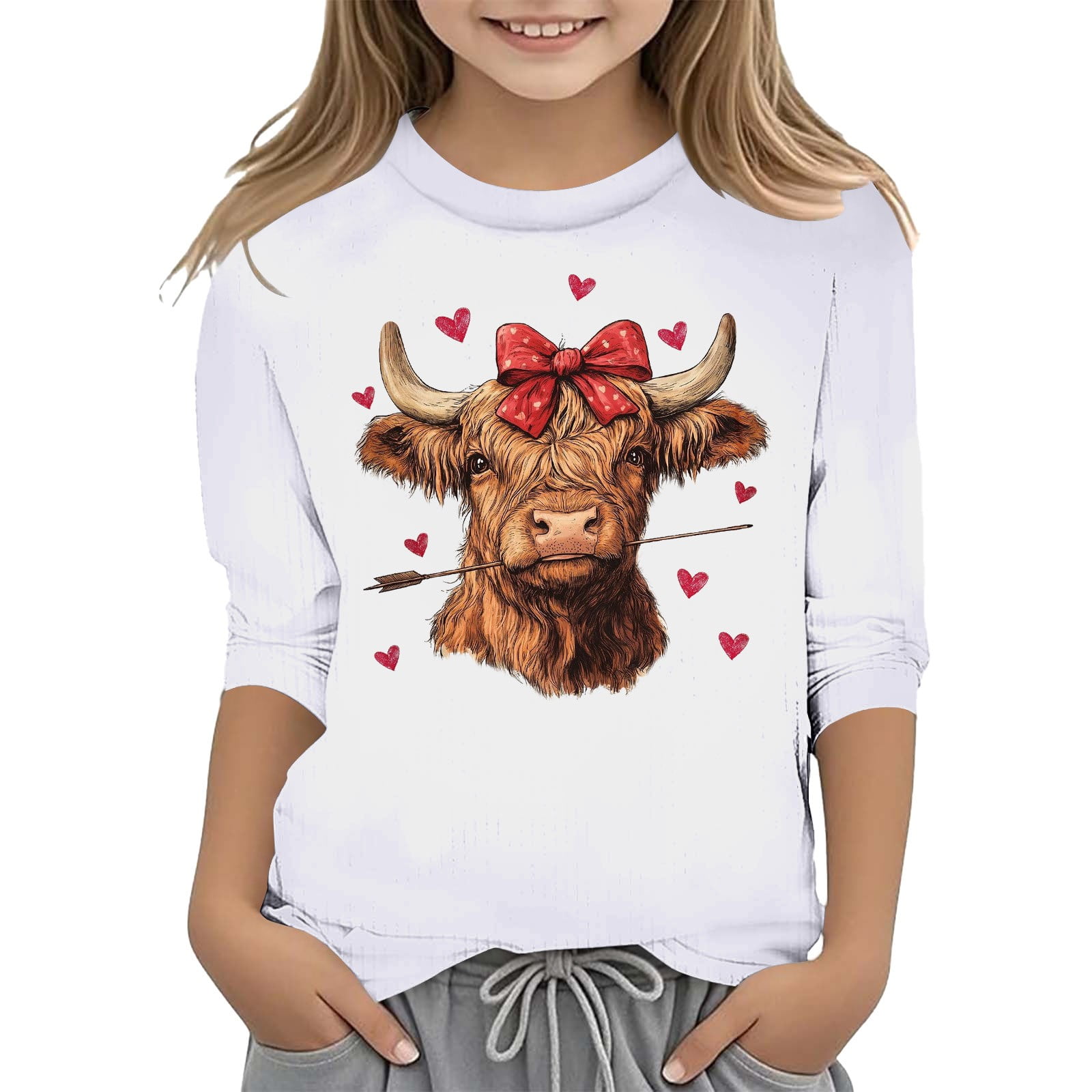 Byoo Tween Girls Shirt Valentine Day Cow Graphic 3/4 Quarter Sleeved ...