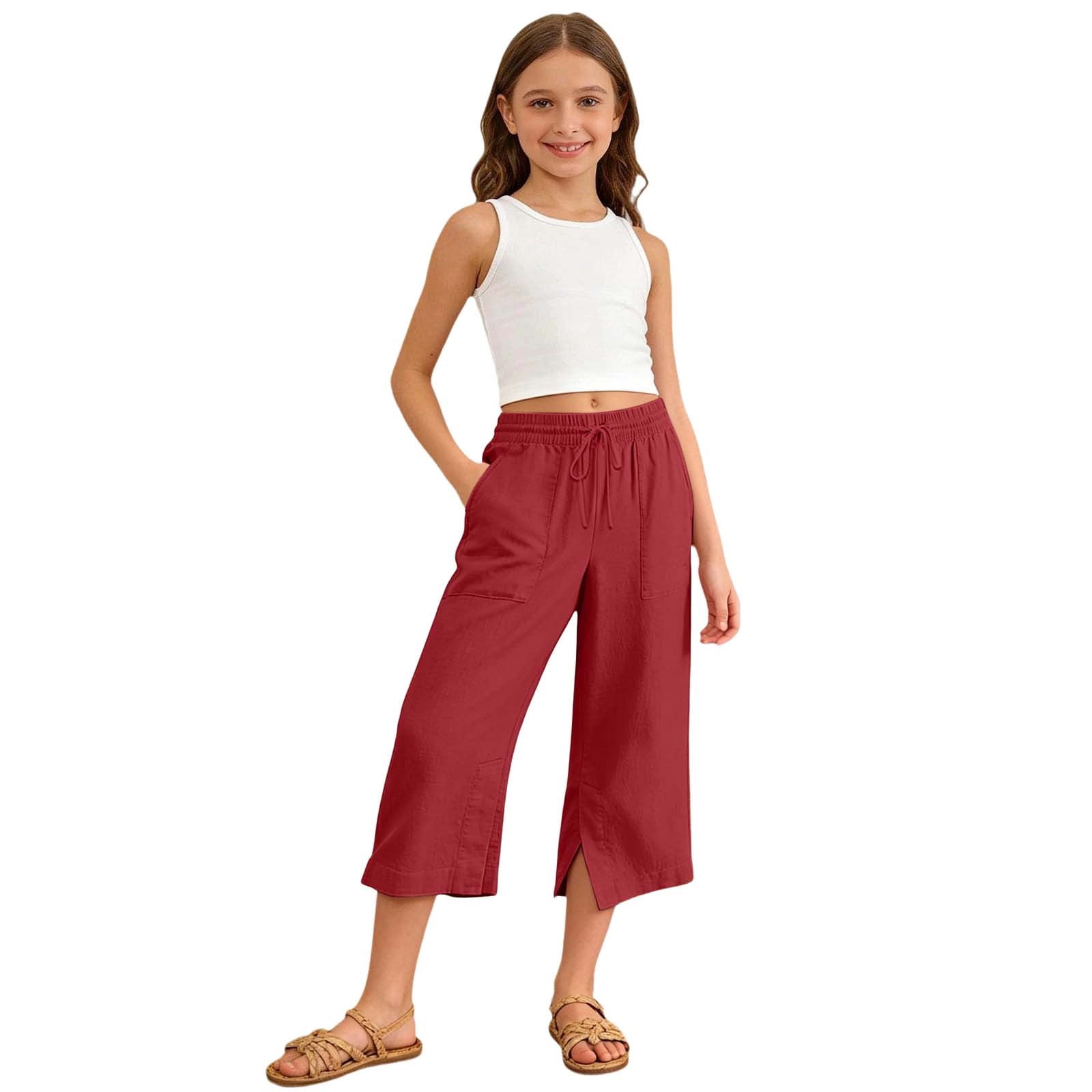 Byoo Tween Girls Split Hem Capri Pants Drawstring Waist Beach Vacation ...