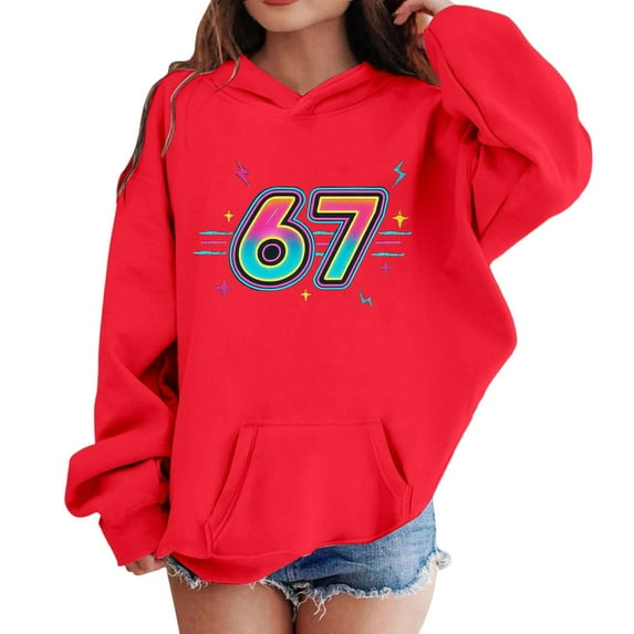 Byoo Tween Girls Sweatshirt Oversize 67 Number Graphic Full Sleeve ...