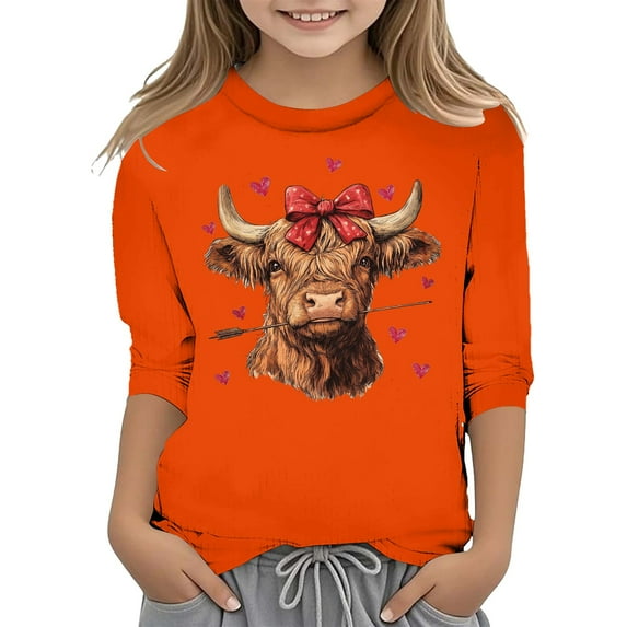 Byoo Tween Girls' T Shirt Cow Printed Lightweight 3/4 Sleeved Valentine ...