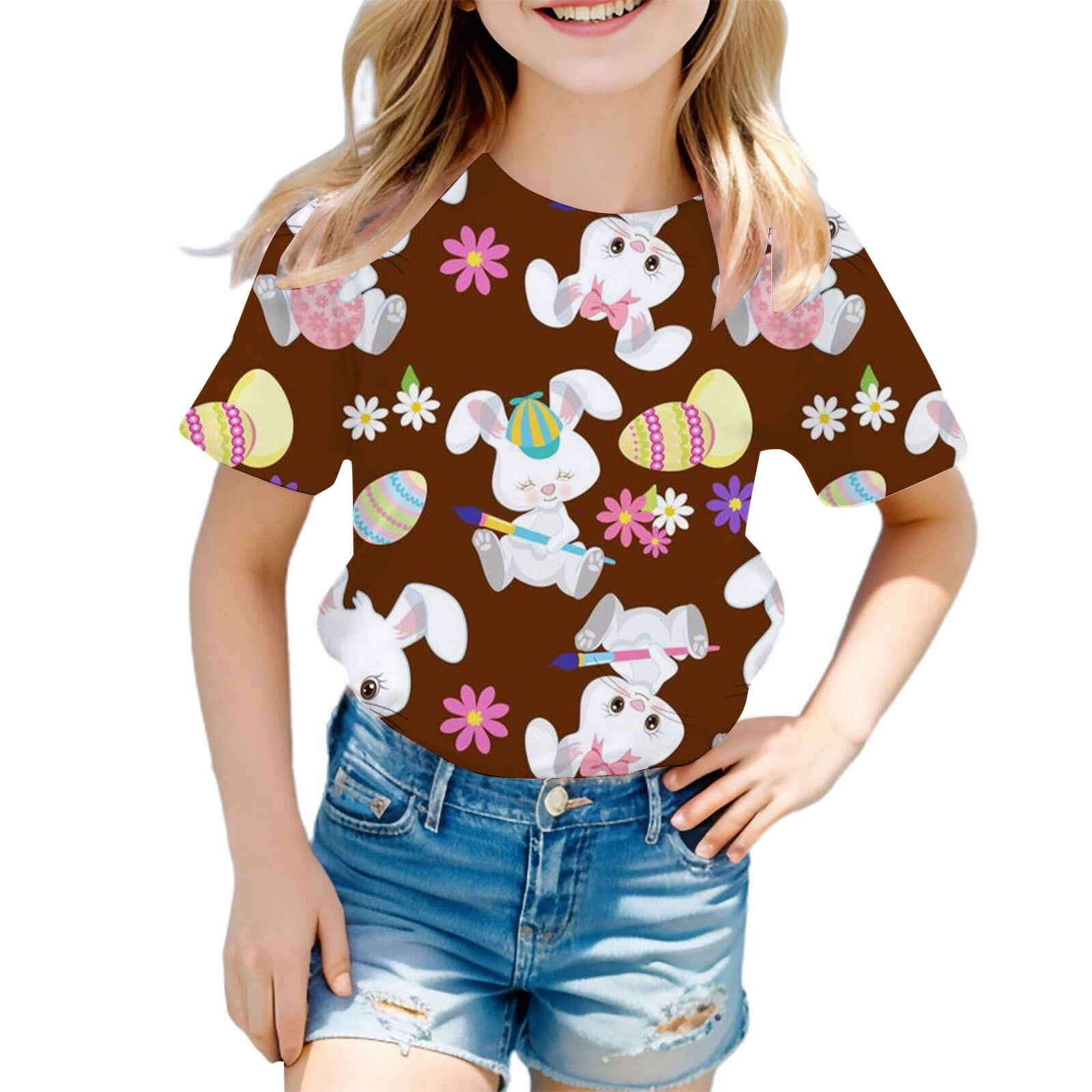 Byoo Tween Girls Tee Easter Bunny Printing Short-Sleeved Pullover T ...