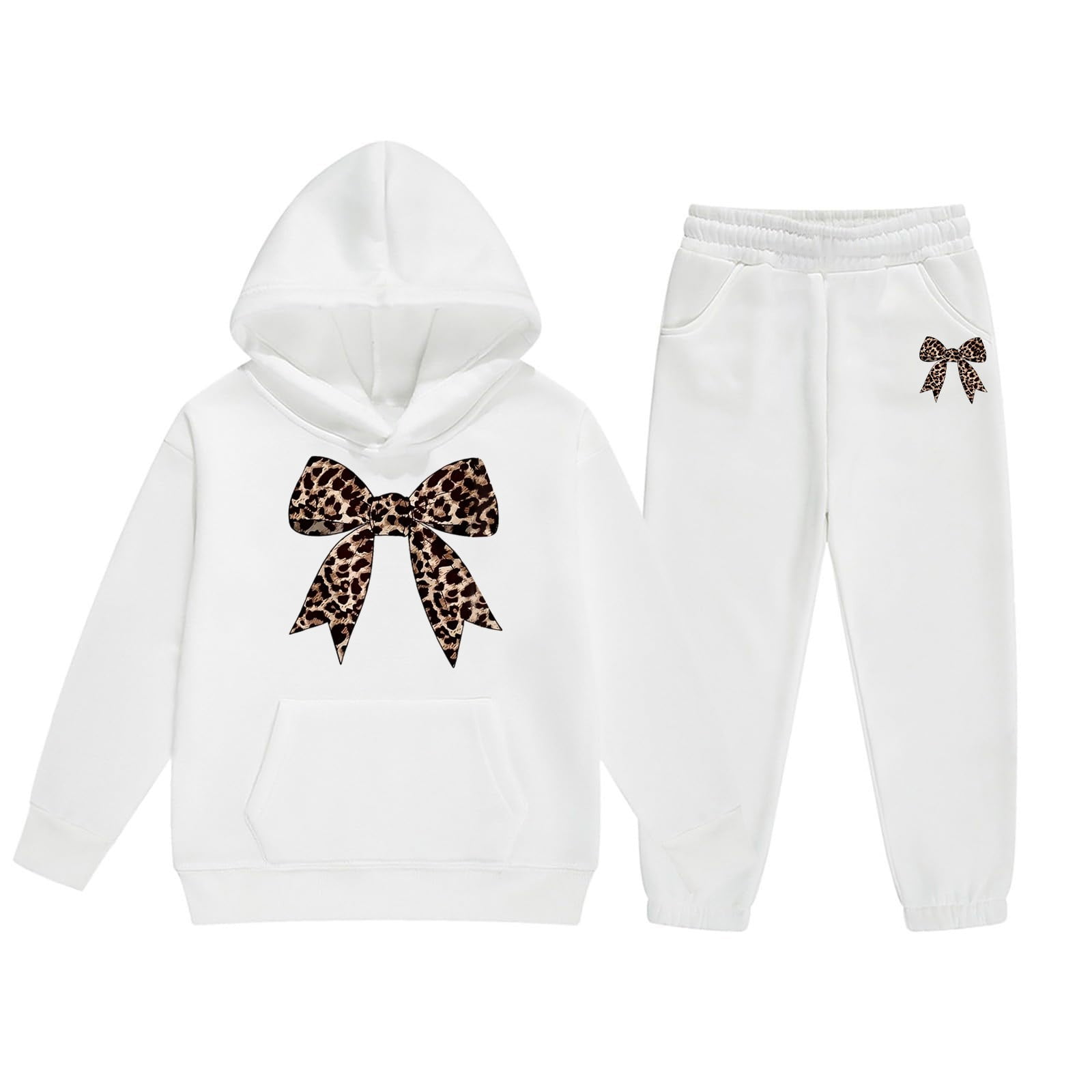 Byoo Tween Girls Tracksuit Set Leopard Bow Printed Kangaroo Pocket ...